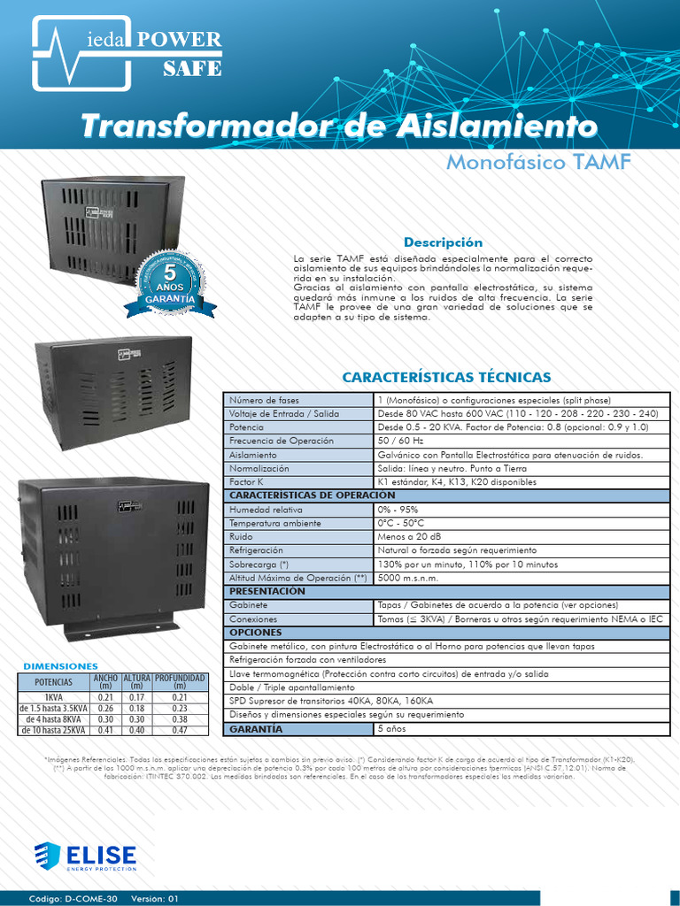 Transformador Monofásico TAMF 0.5-20 KVA | PDF | Transformador ...