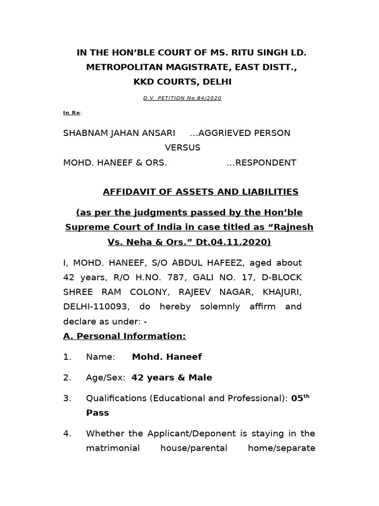 12 DV Act Supreme Court Affidavit New MOHD HANEEF | PDF | Expense ...