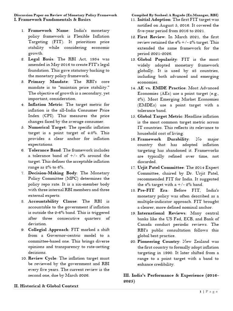 Monetary Policy Framework Study Notes - 1 | PDF | Cost Of Living ...