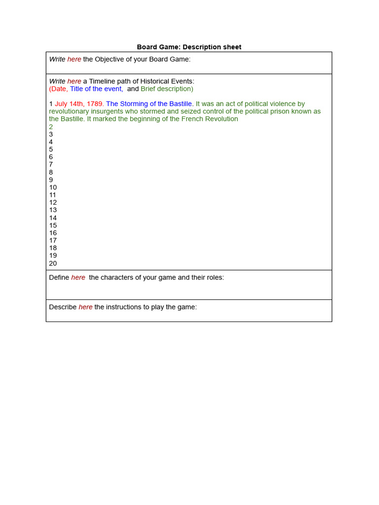 Board Game - Description Sheet | PDF