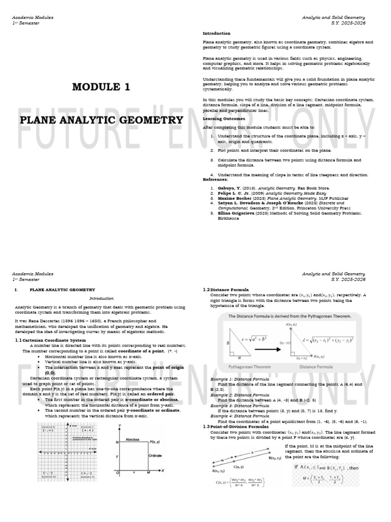 Plane Analytic Geometry Overview | PDF | Cartesian Coordinate System ...