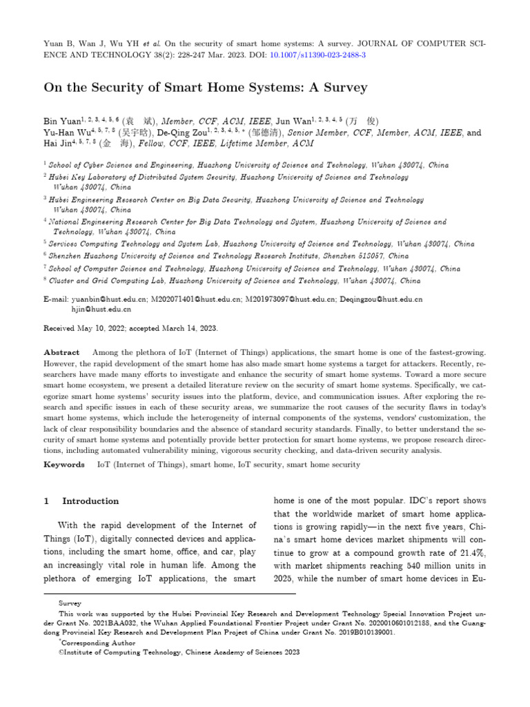 On The Security of Smart Home Systems - A Survey | PDF | Computer ...