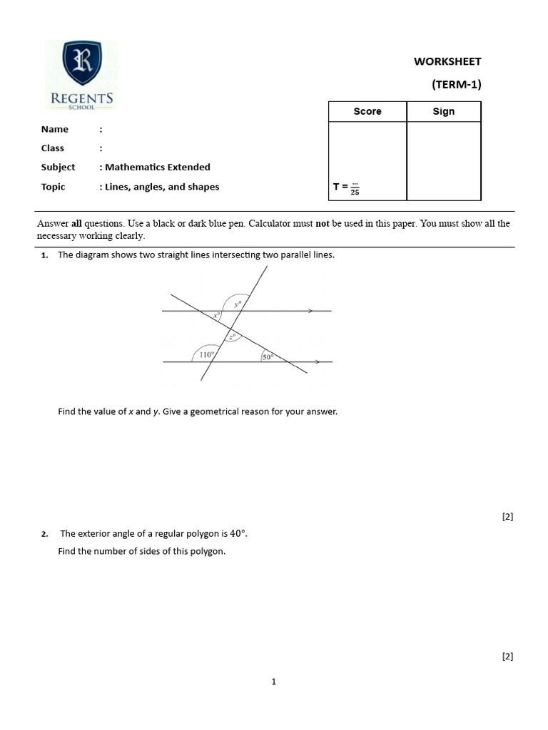 Mathematics Worksheet: Lines & Angles | PDF | Circle | Elementary Geometry