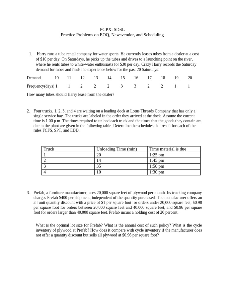Practice Problems - Set 3 | PDF | Logistics | Inventory