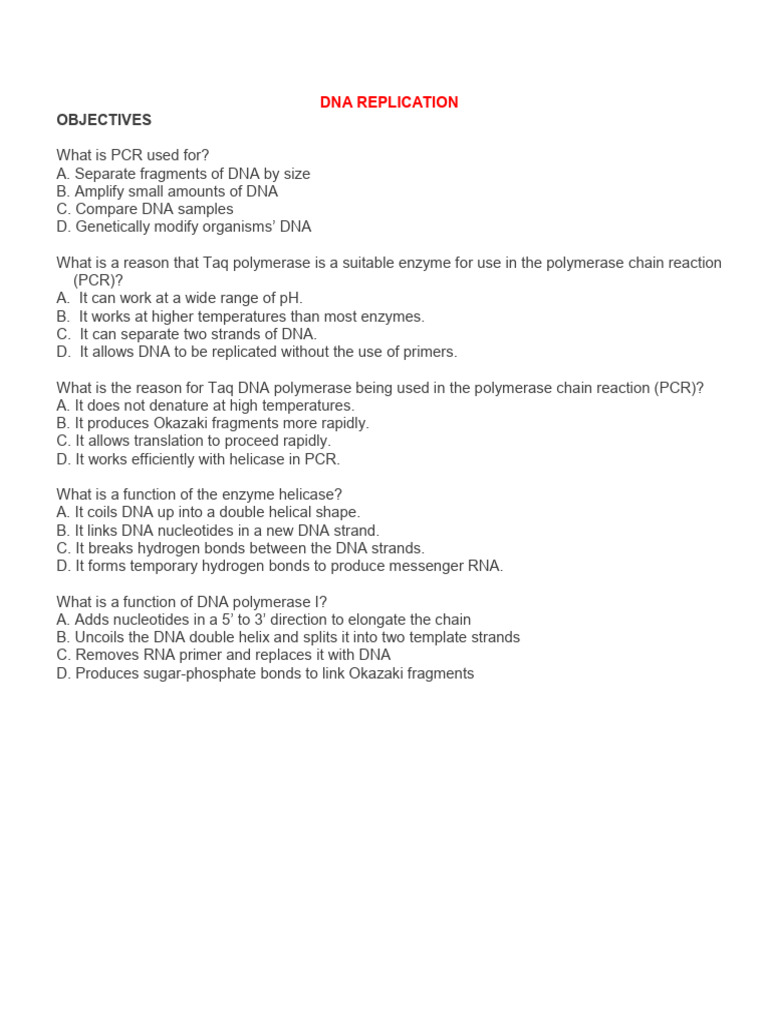 DNA Replication Questions | PDF | Dna Replication | Dna