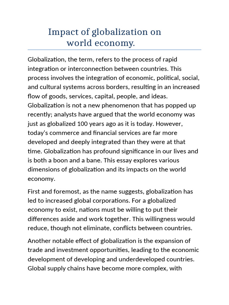 Impact of Globalization On World Economy. | PDF | Globalization ...