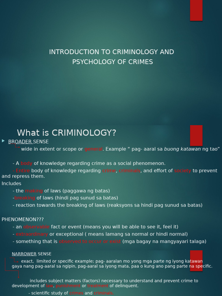 Introduction To Criminology and Psychology of Crimes | PDF ...