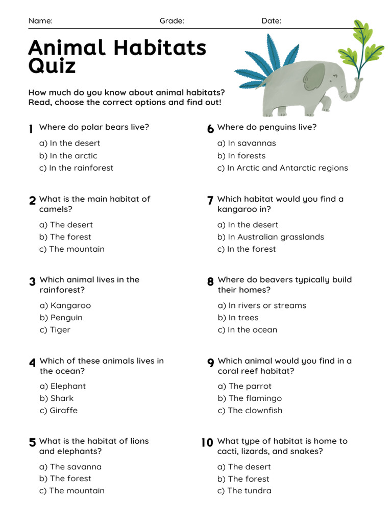 Animal Habitats Quiz for Kids | PDF