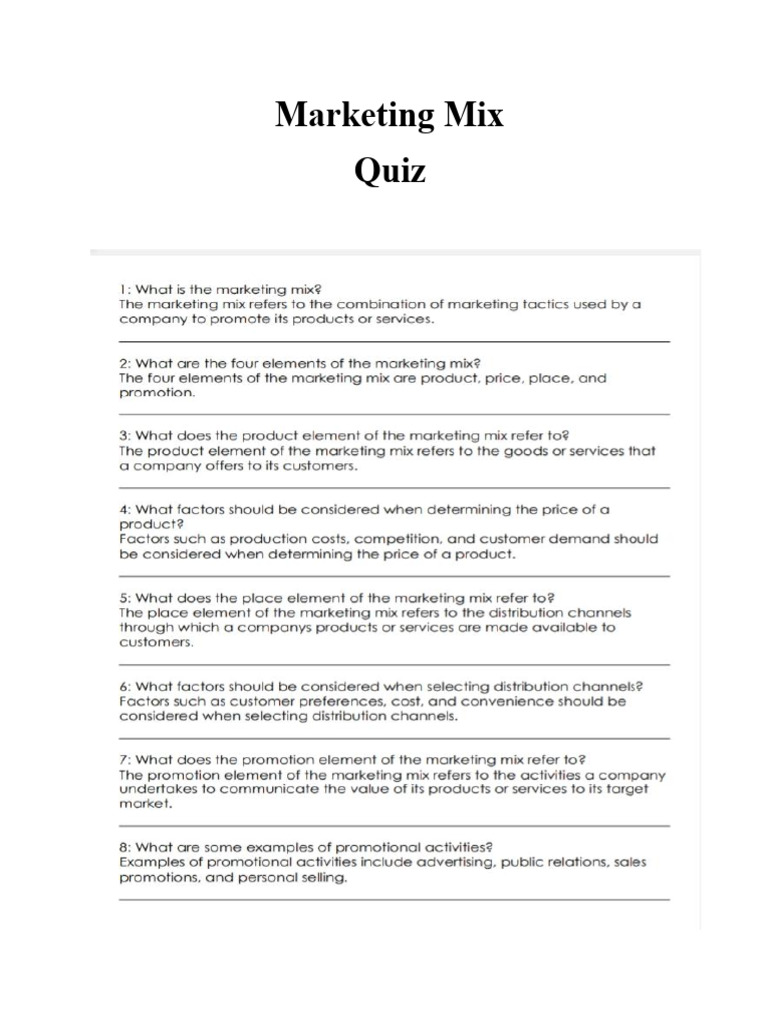 What Is Marketing Mix Quiz About Marketing Mix | PDF