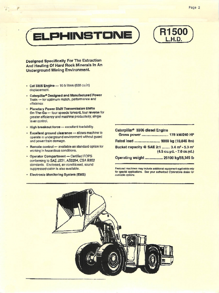 Elphinstone R1500 Spec Sheets - Mining and Environmental Services | PDF