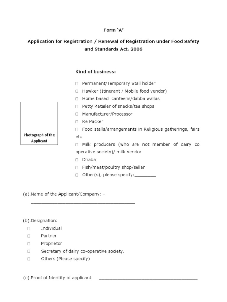 FSSAI - Application for Registration & Renewal | Dairy | Milk