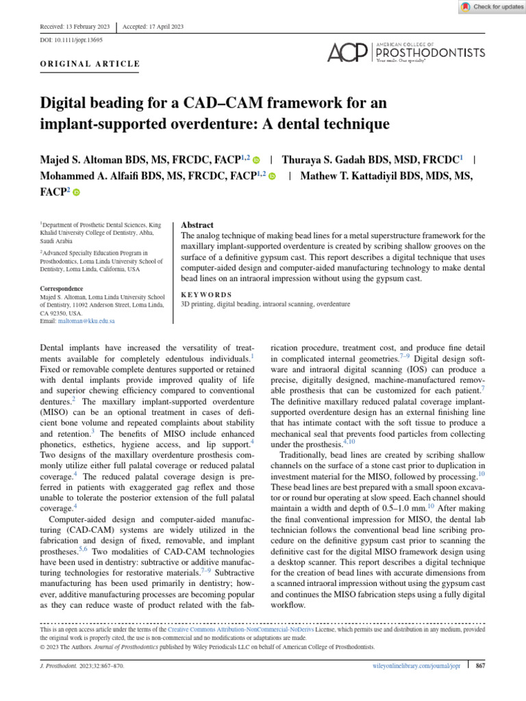 Journal of Prosthodontics - 2023 - Altoman - Digital Beading For A CAD CAM Framework For An ...