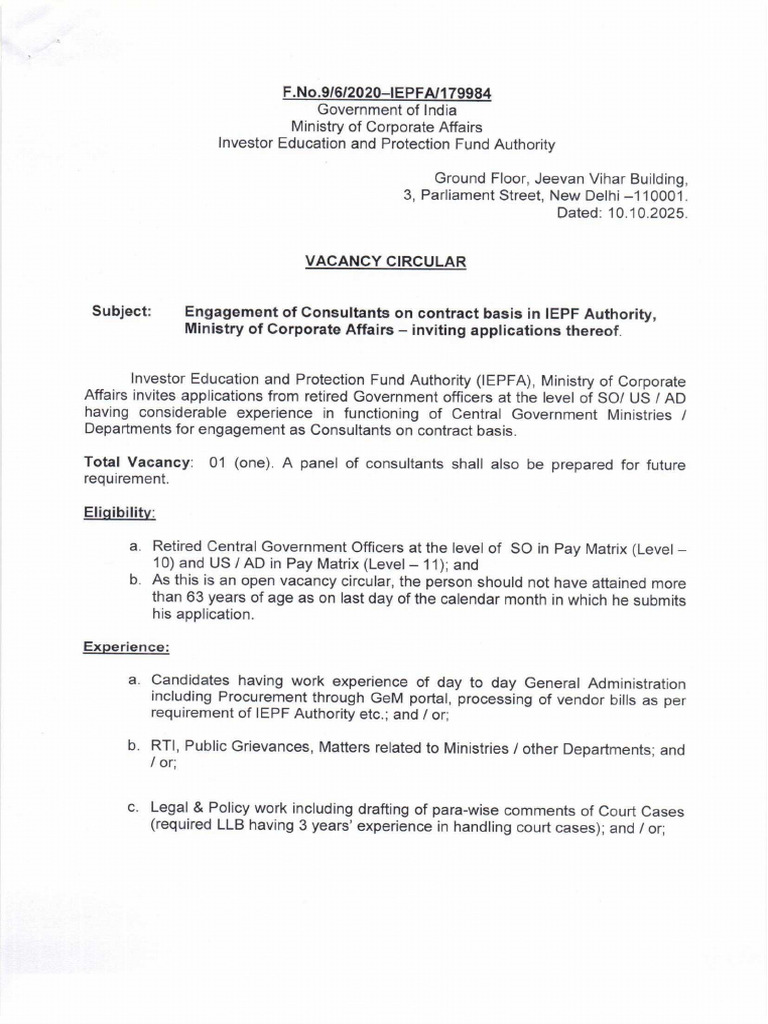 Vacancy Circular 20251010 | PDF