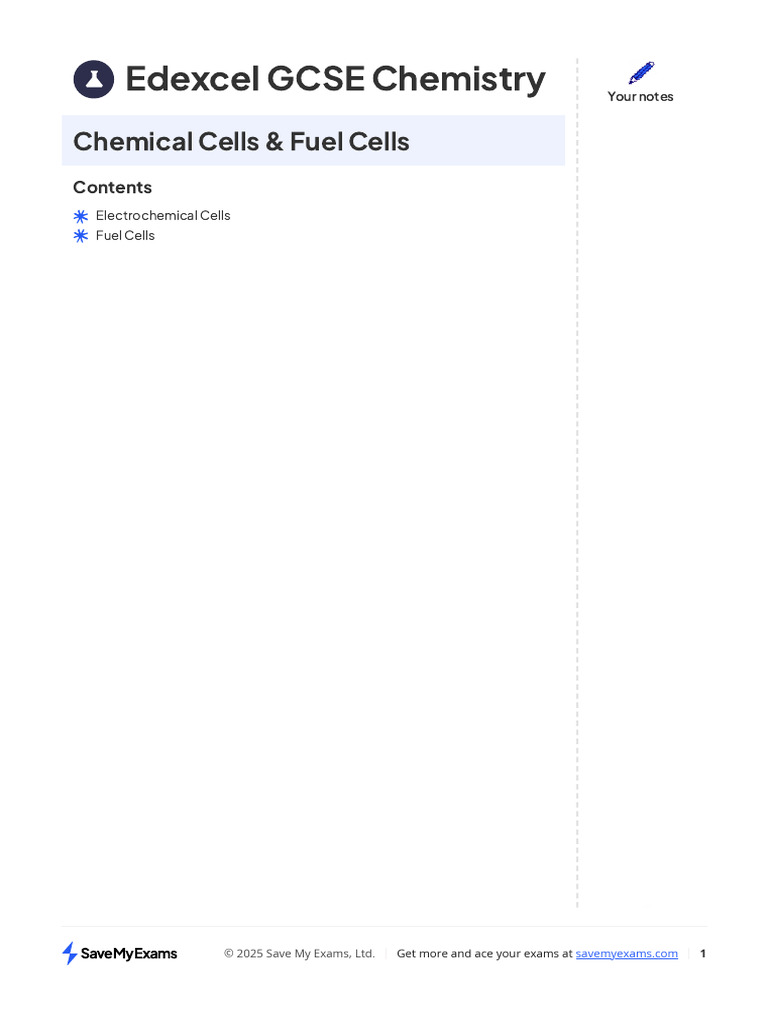 GCSE Chemistry: Electrochemical & Fuel Cells | PDF | Electrochemistry ...