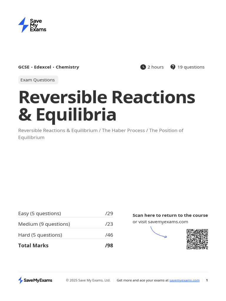 Reversible Reactions & Equilibria Practice | PDF | Chemical Reactions ...