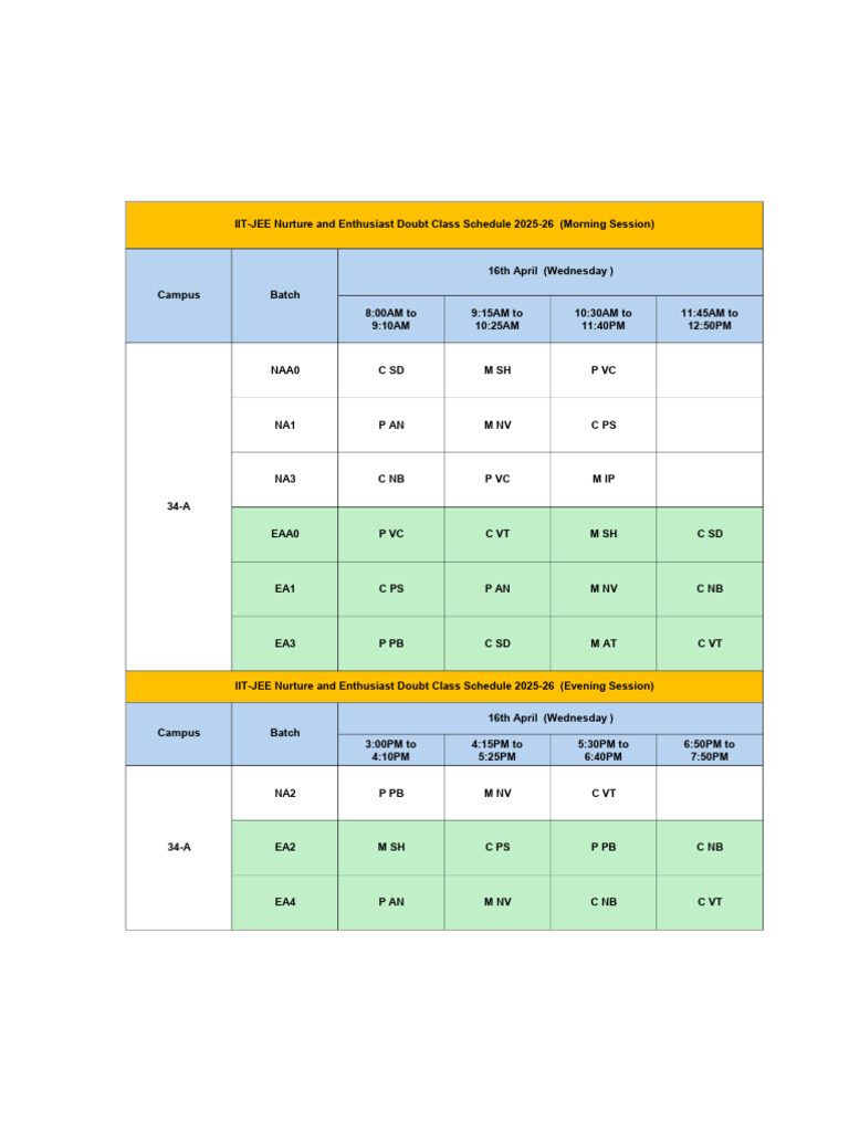 34-A Doubt Class Schedule 16th April 2025 | PDF