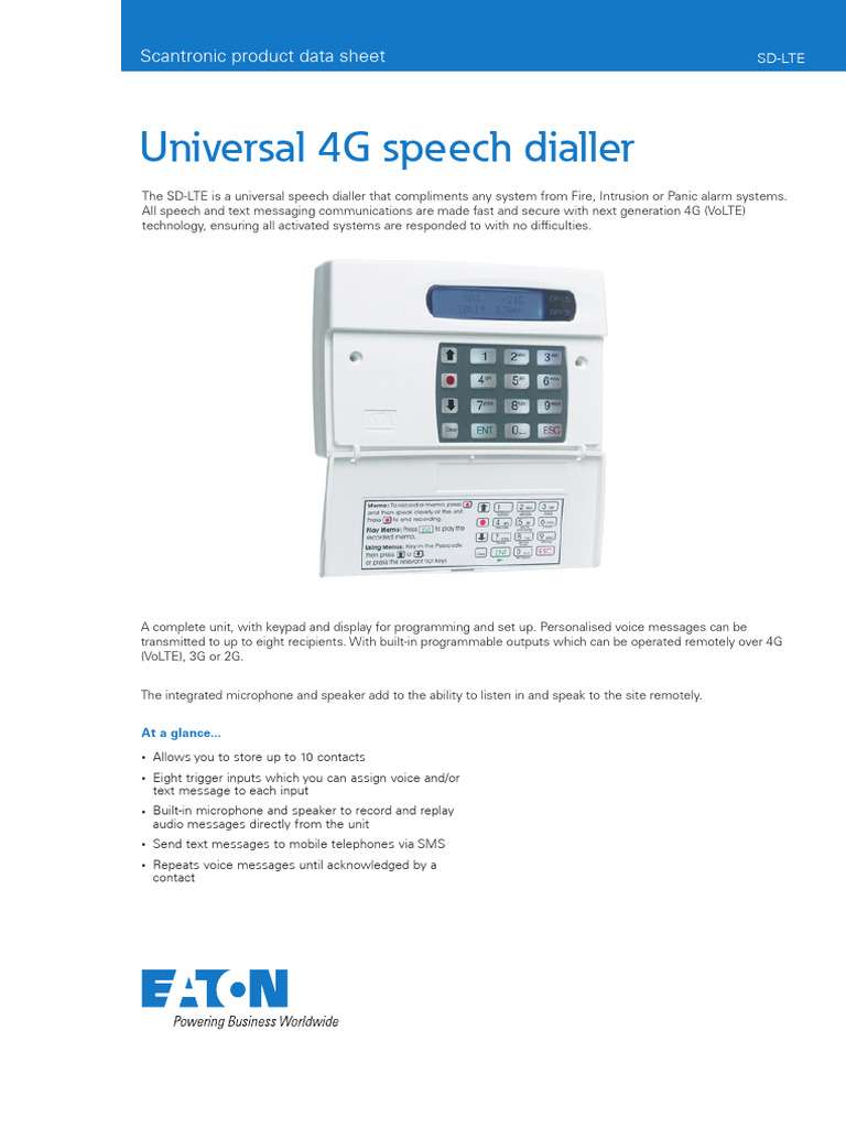 Eaton SD-LTE Universal Speech Dialler | PDF | 4 G | Telecommunications