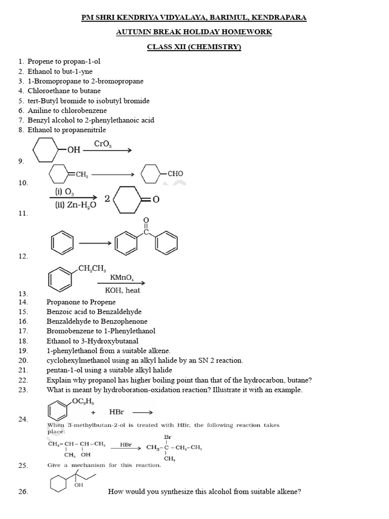 Class XII AUTUMN BREAK Homework Chemistry | PDF