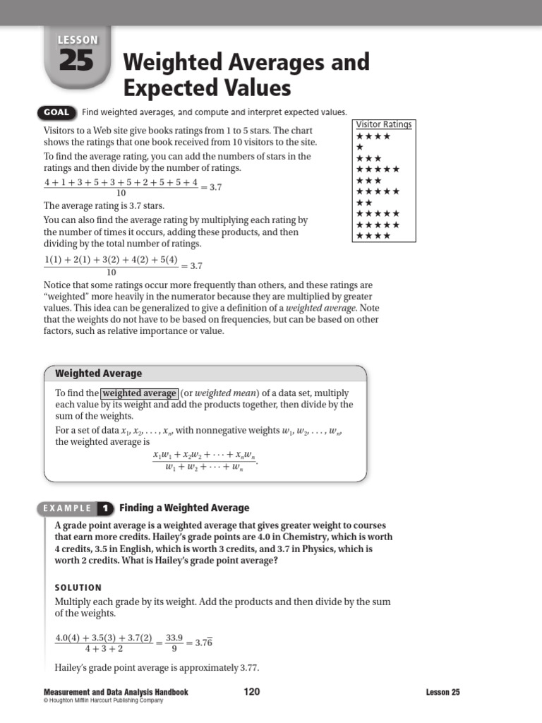 W5 D5 G9-12 WeightedAveragesAndExpectedValues Student | PDF | Random Variable | Expected Value
