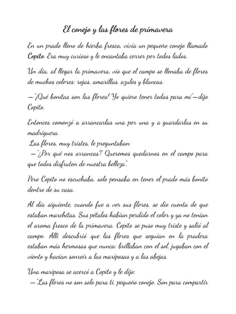 1er Grado - El Conejo y Las Flores de Primavera | PDF