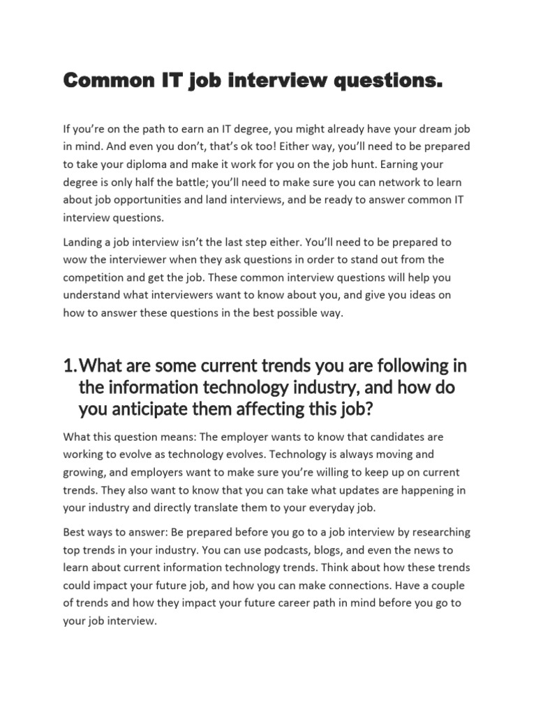 Top 15 IT Job Interview Questions and Their Answers | PDF | Job ...