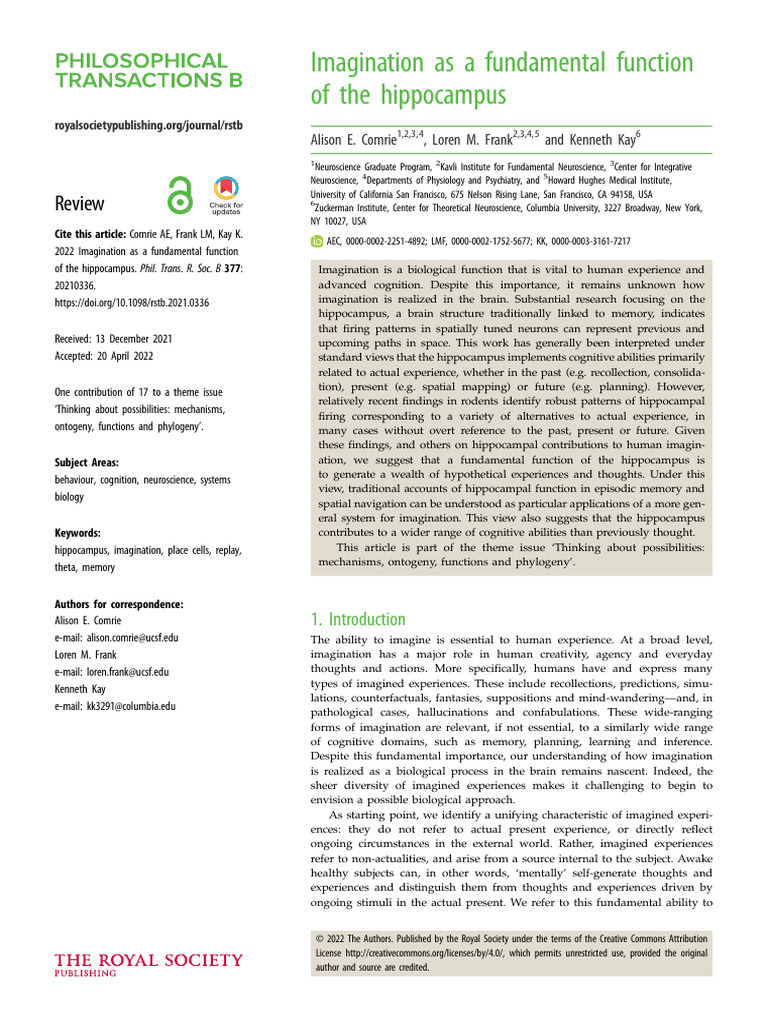 Imagination As A Fundamental Function of The Hippo | PDF | Hippocampus | Neuroscience