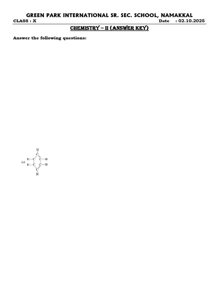 Chemistry Test - II Answer Key | PDF