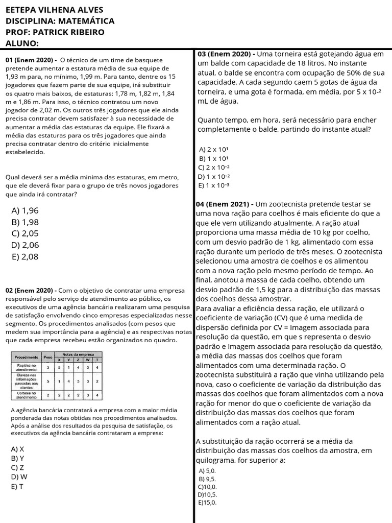 Atividade - 20251005 - 201840 - 0000 | PDF | Média | Coeficiente de ...