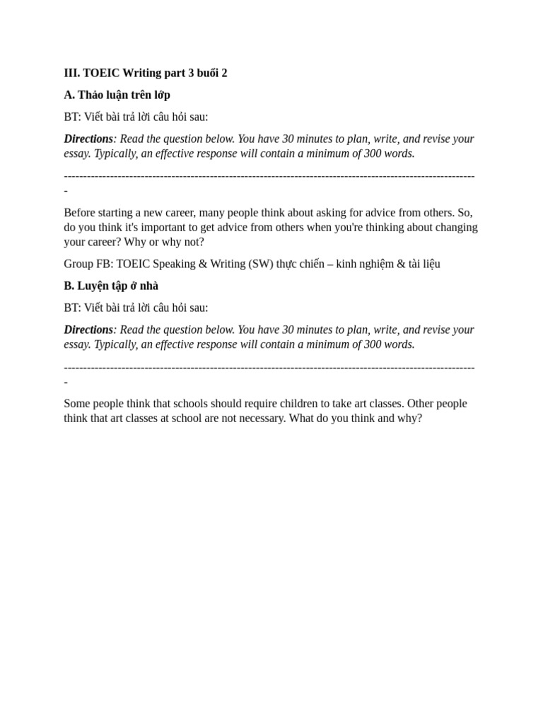 TOEIC Writing Part 3 Exercises | PDF