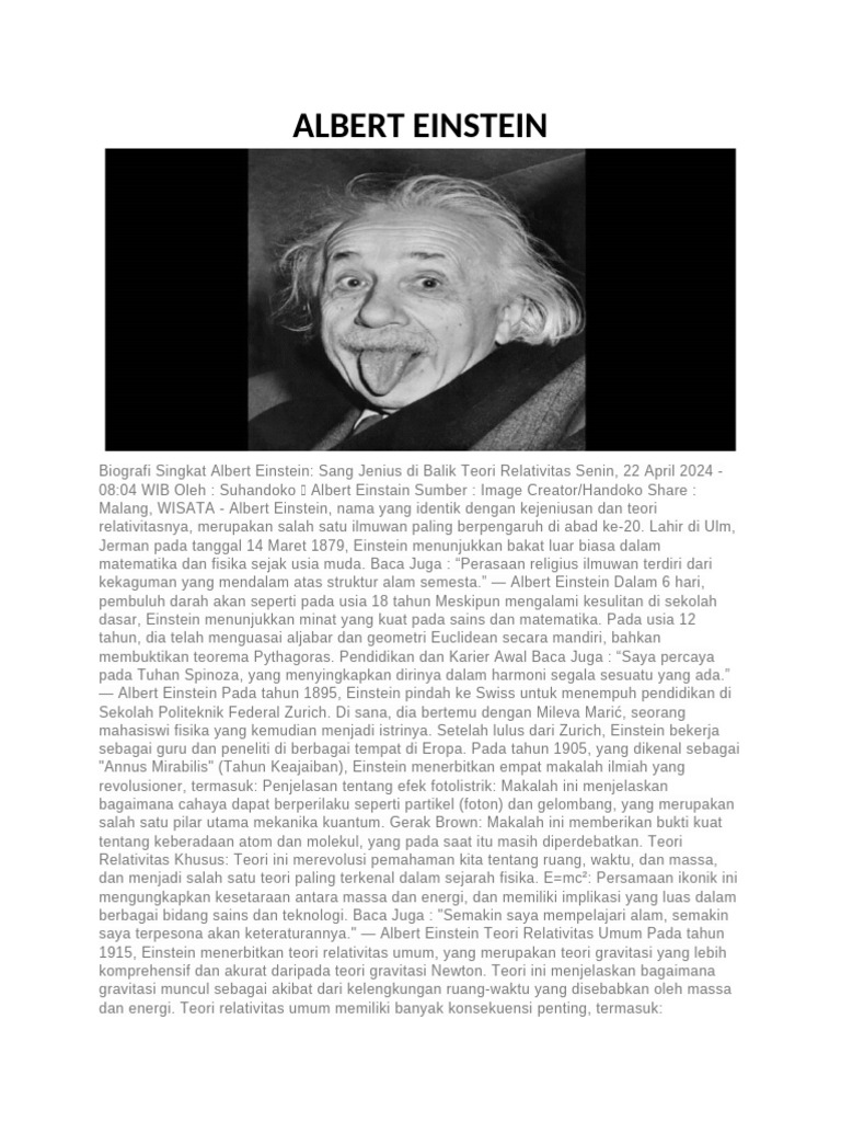 Biografi Singkat Albert Einstein Kompas | PDF