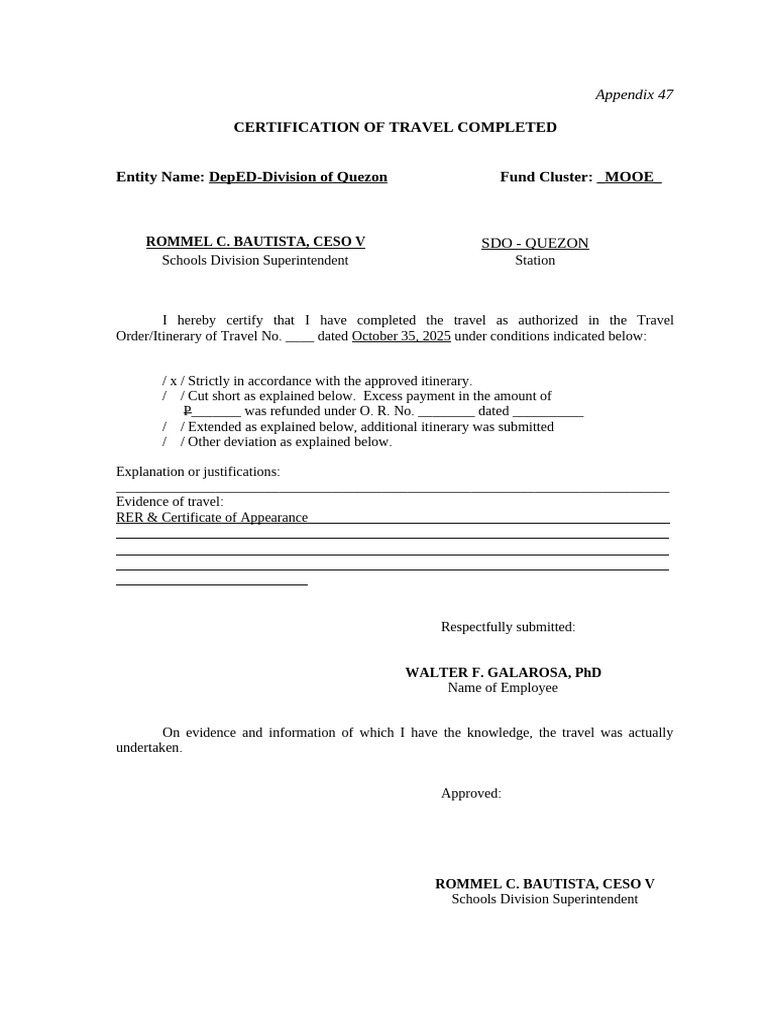 Certificate of Travel Completion | PDF