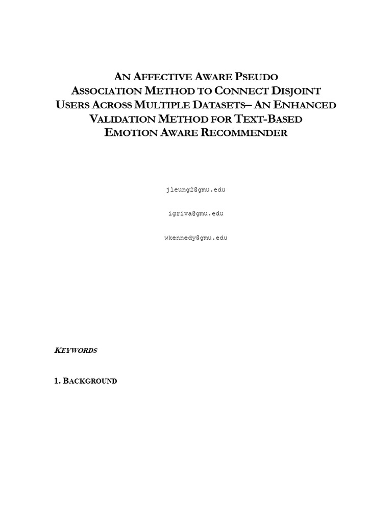 An Affective Aware Pseudo Association Method To Connect Disjoint Users ...