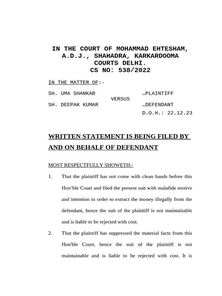 Uma Shankar Vs Deepak Kumar Order 37 Ws S C Ragav Ji | PDF | Affidavit | Lawsuit