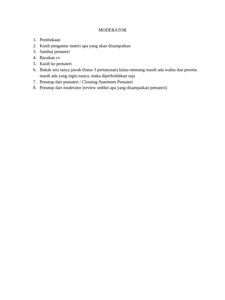 Panduan Peran Moderator Acara | PDF