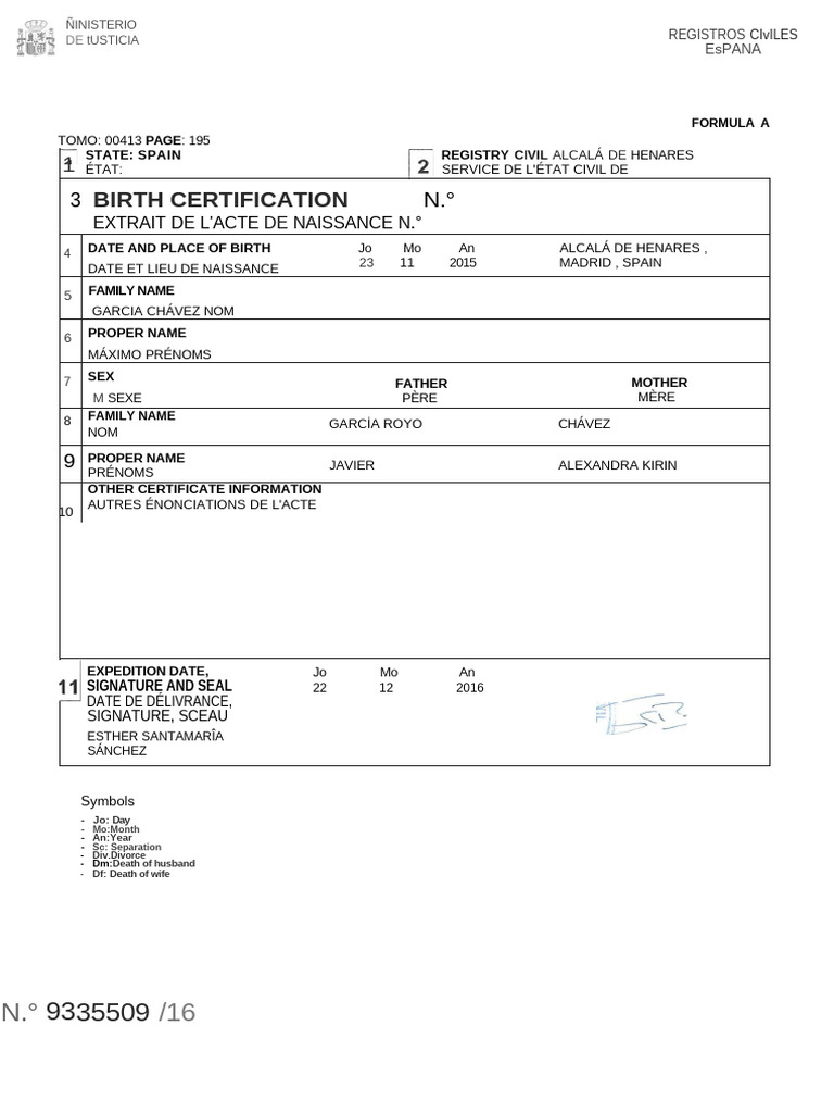Birth Certificate Extract Spain | PDF