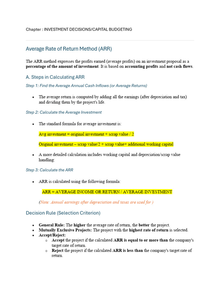 Investment Decision or Capital Budgeting | PDF | Net Present Value ...