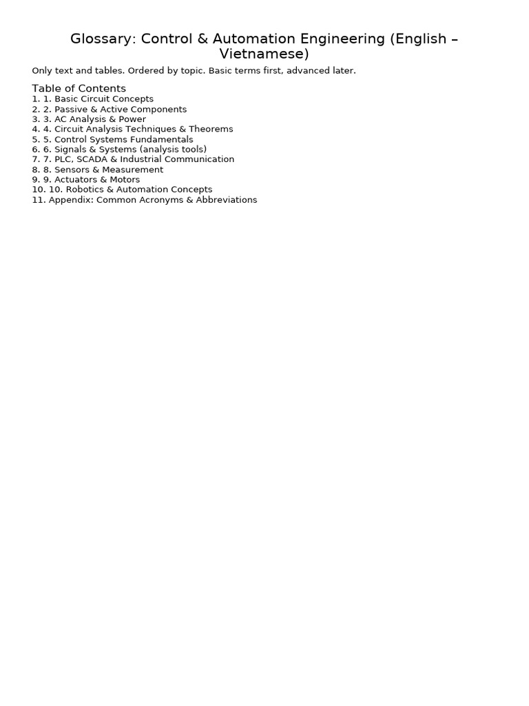 Control & Automation Engineering Glossary | PDF | Electric Motor ...