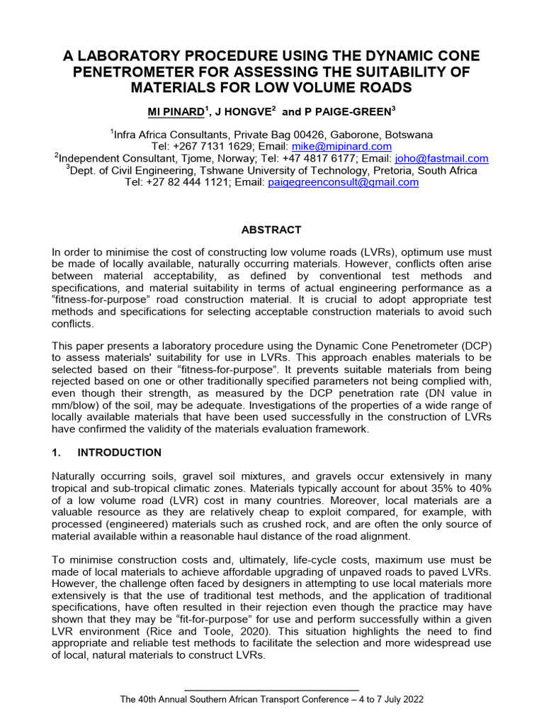 Dynamic Cone Penetrometer for LVR Materials | PDF