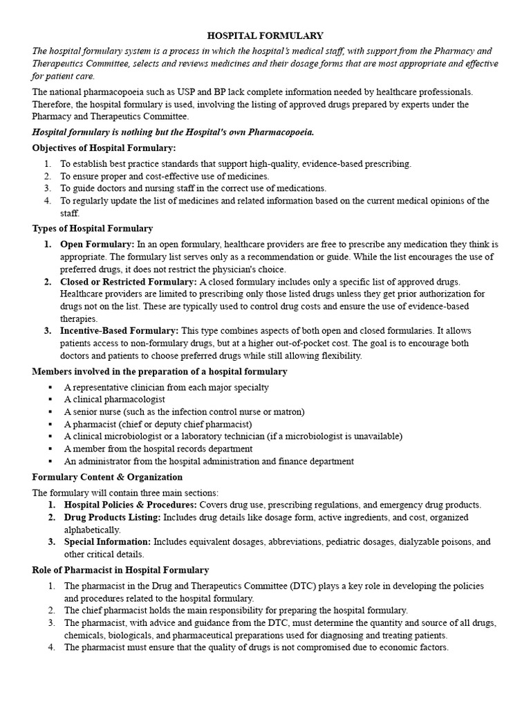 Hospital Formulary | PDF | Pharmacy | Pharmacist