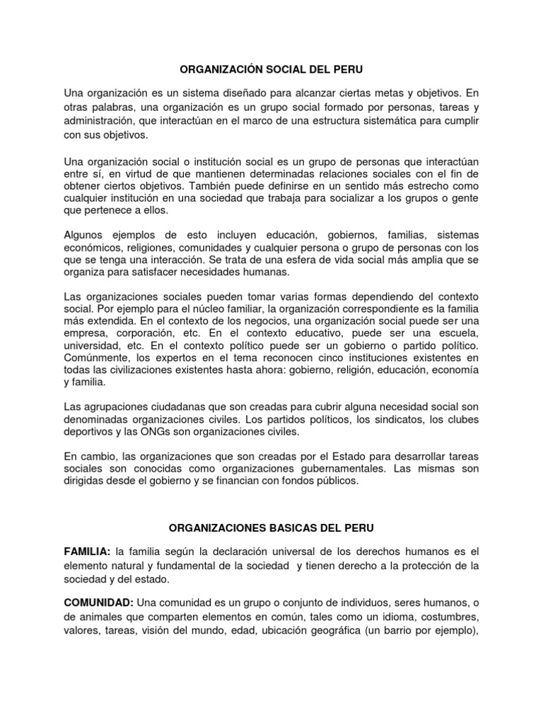 Estructura de la Organización Social en Perú | PDF | Comunidad | Gobierno