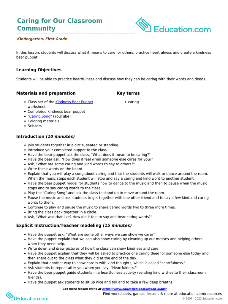 Lesson-Plans KG-P1 Caring-For-Our-Classroom-Community | PDF | Classroom