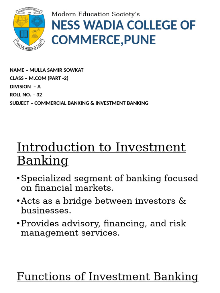 Overview of Investment Banking Functions | PDF