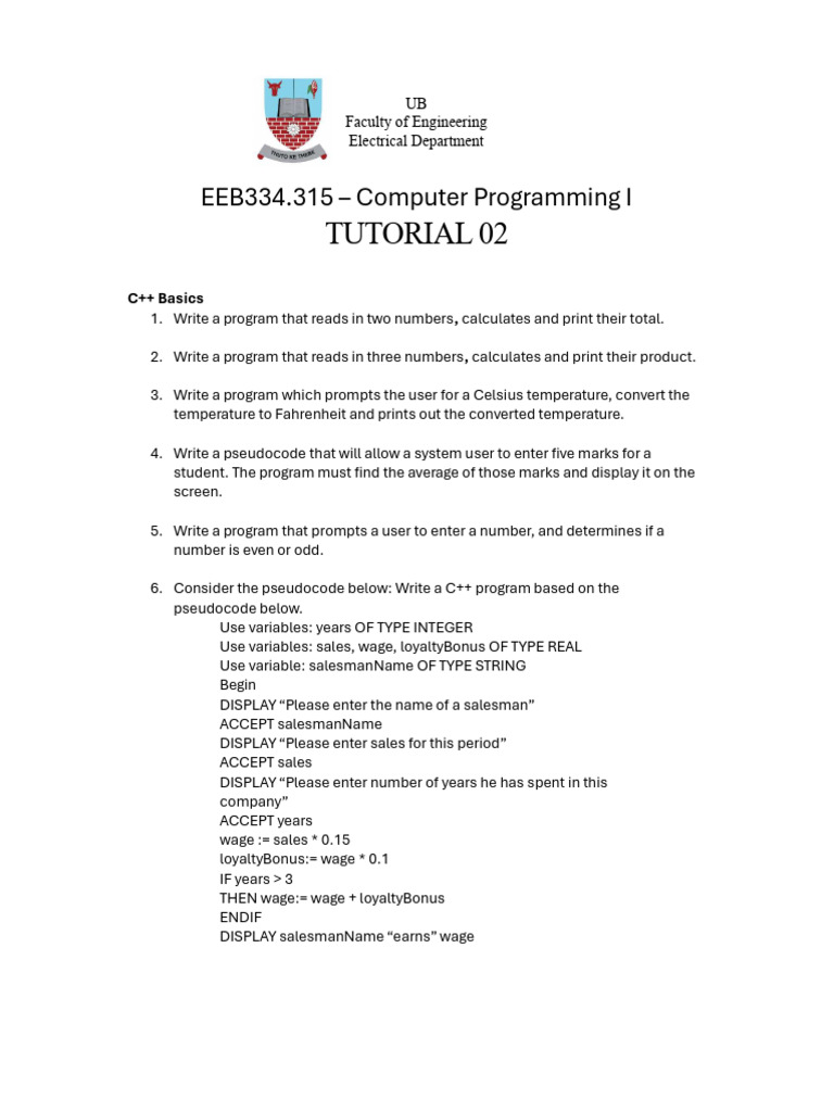 EEB334 315-Tutorial02 2025 | PDF