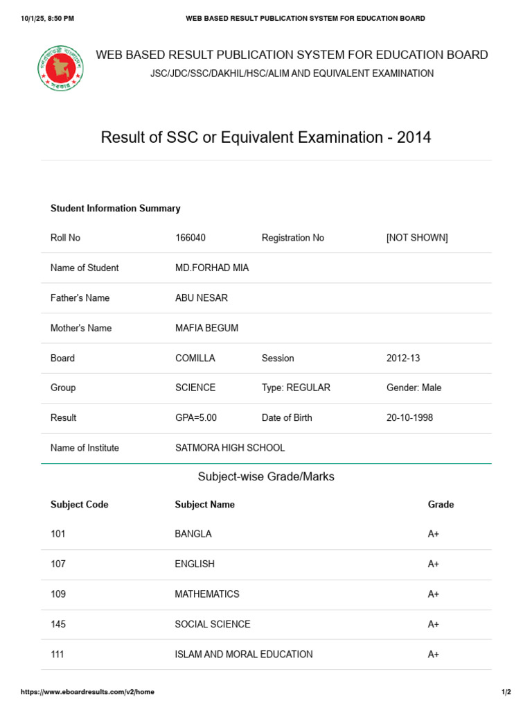 Web Based Result Publication System For Education Board | PDF | Student ...