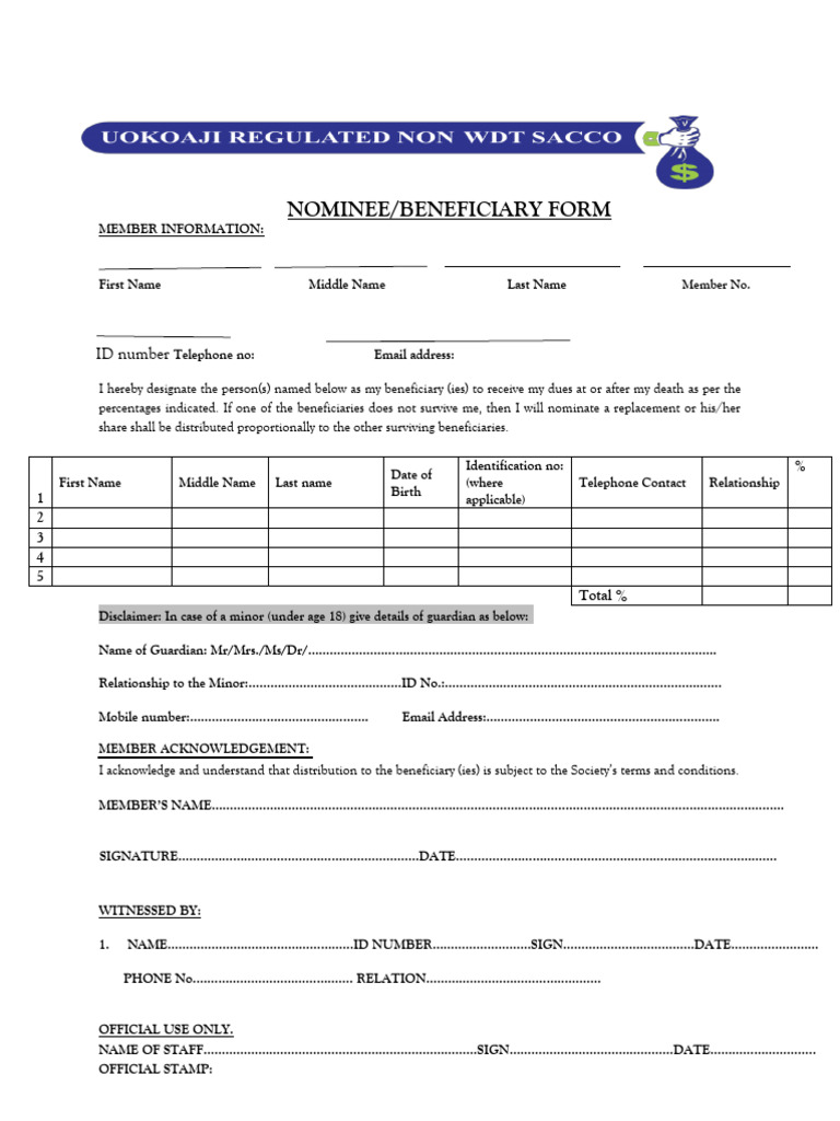 Nominee - Beneficiary Form Non WDT | PDF