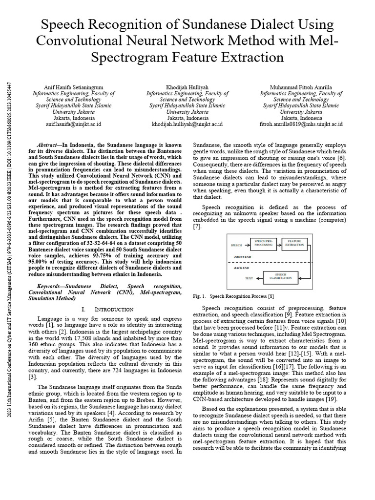 Speech Recognition of Sundanese Dialect Using Convolutional Neural ...