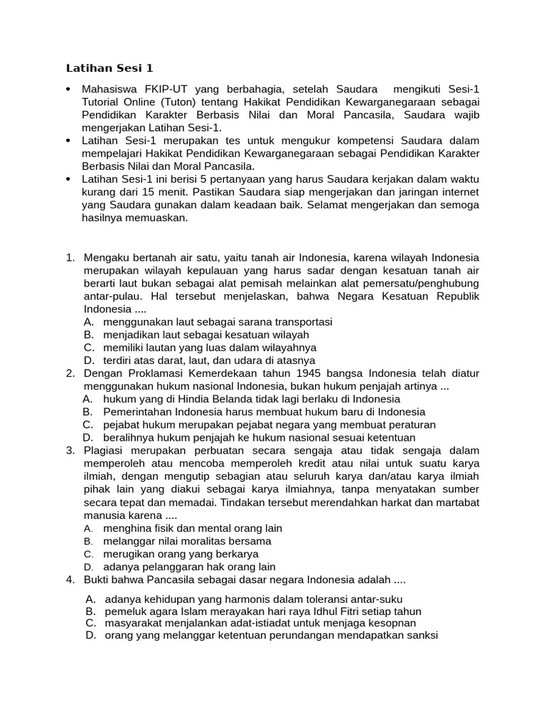 Latihan Sesi 1: Pendidikan Kewarganegaraan | PDF