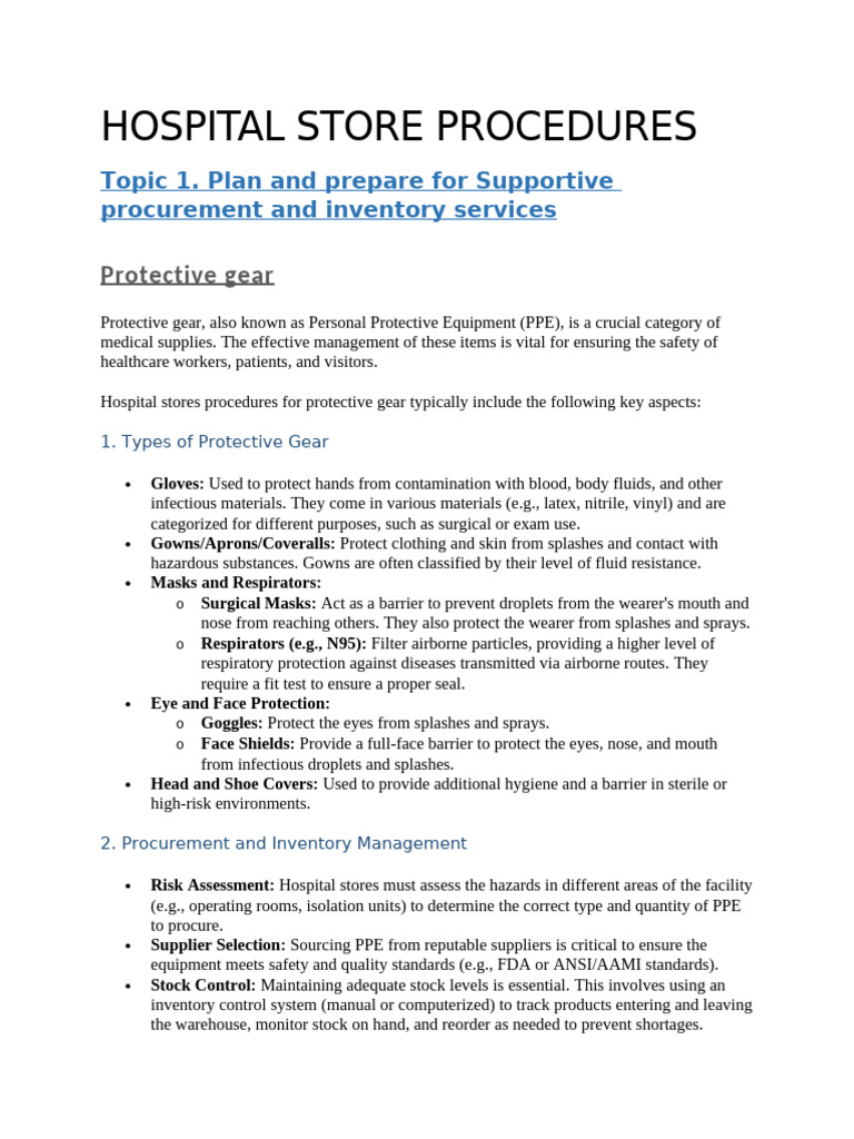 Hospital Store Procedures for PPE Management | PDF | Personal ...
