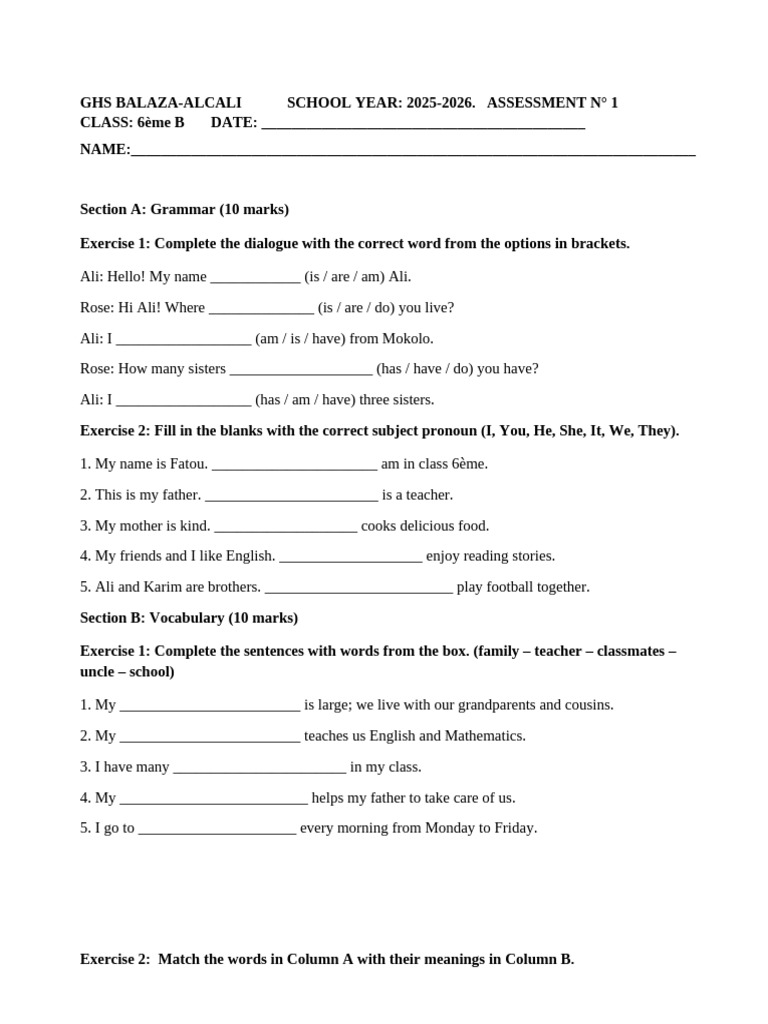 English Exam 6eme Module1 095539 | PDF