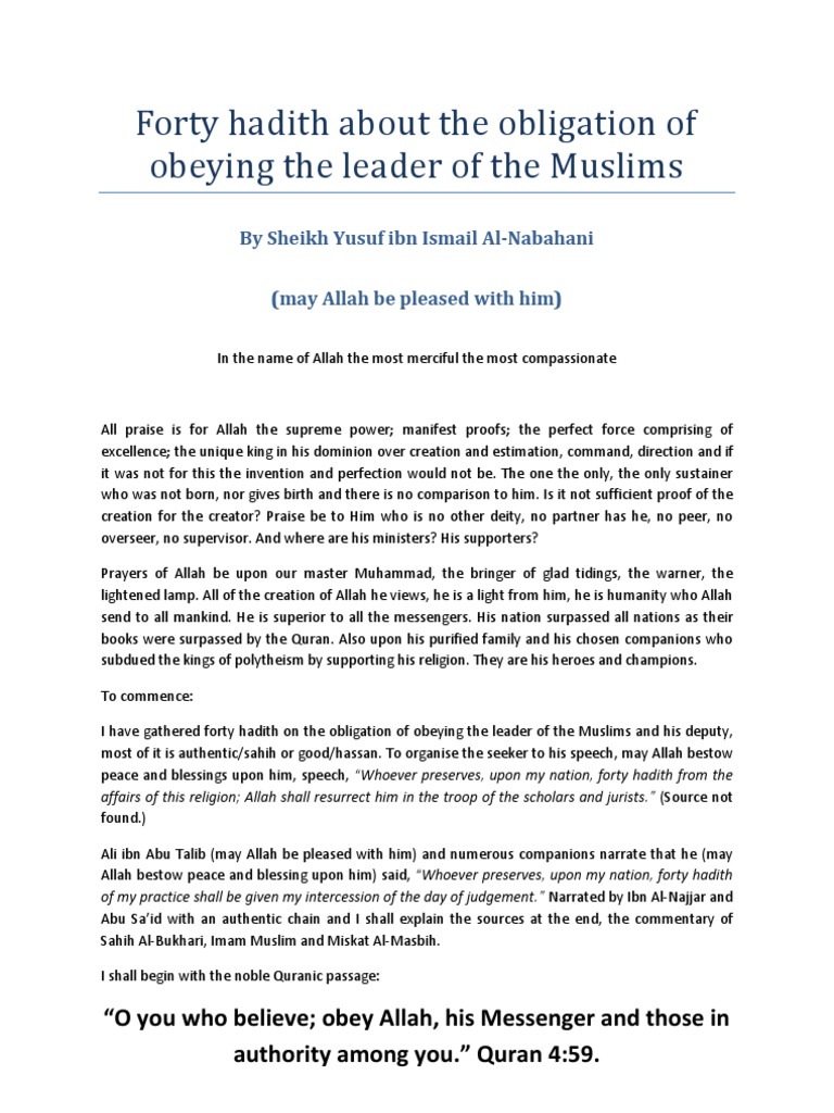 Obeying Muslim Leaders: 40 Hadith | PDF | Hadith | Muhammad